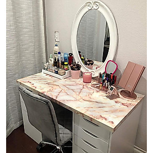 UPREDO Pink Jade Marble Paper Granite Look Effect Countertops Adhesive Paper Gloss Vinyl Film Wallpaper Self Adhesive Removable 15.8inch by 79inch