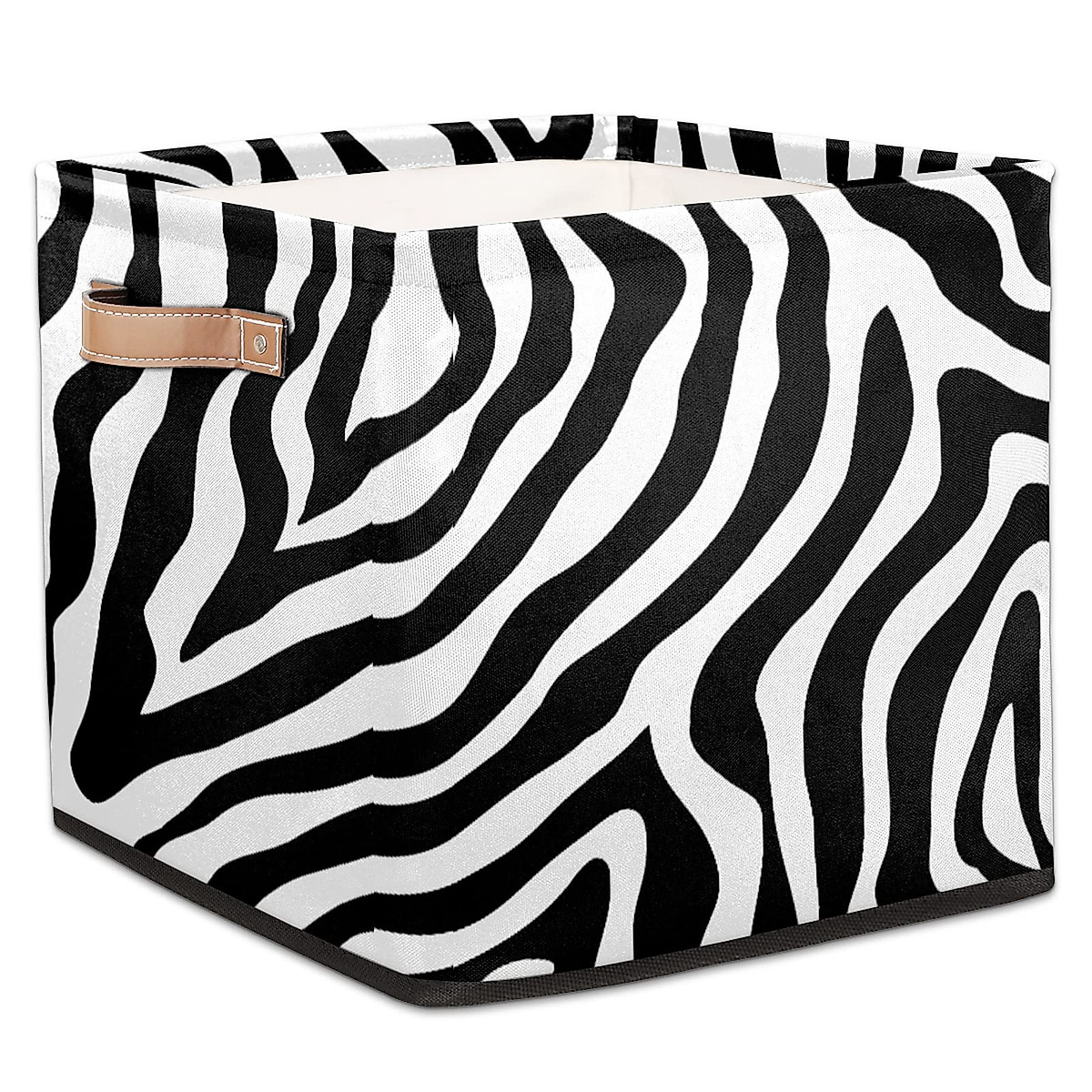 Zebra Print Animal Skin Pattern Storage Basket Bins for Organizing Pantry/Shelves/Office/Girls Room, Leopard Print Storage Cube Box with Handles Collapsible Toys Organizer 13x13