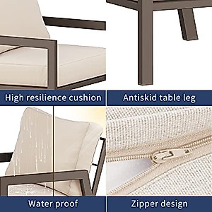 Bella Villa Patio Furniture Set - 4 Piece Outdoor Metal Frame All-Weather Sofa Set with 1 Loveseat 2 Patio Chairs, 1 Coffee Table for Lawn, Backyard, Deck, Garden (White)