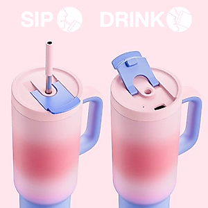 ENCOOL 40 oz Tumbler with Handle and Straw, 100% Leakproof Insulated Tumbler with Lid and Straw, Stainless Steel Travel Mug, Keeps Cold for 34 Hours, Car Cup Holder Friendly (Evening Glow)