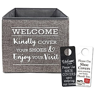 Premium Granite Linen Look Foldable Shoe Cover Bin, Indoor Real Estate Bootie Box Perfect Supply for an Open House (11x11 Shoe Cover Holder, Granite)