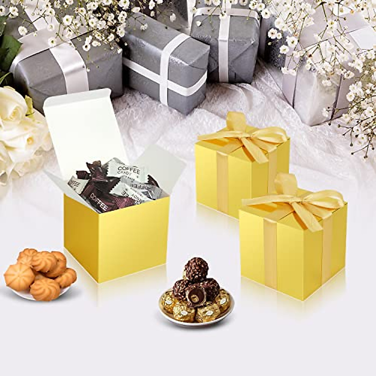DOYIDE 30 Pack Small Gift Boxes, 2x2x2 Favor Boxes Gold Paper Gift Boxes with Lids for Presents, Crafting, Cupcake Boxes, Gifts, Candy Boxes for Wedding Party Bridal Shower Baby Shower Favors