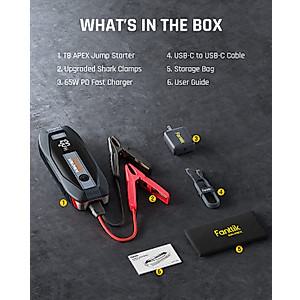 Fanttik T8 APEX 2000 Amp Jump Starter, 20000mAh Car Battery Pack for Up to 8.5L Gasoline and 6L Diesel Engines with LED Display, 65W PD Fast Charger,12V Extreme Safe Lithium Portable Jump Starter