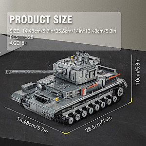 DAHONPA Panzer-Ⅳ Tank Army Building Block(1328 PCS),WW2 Military Historical Collection Model with Soldier Figures,Toys Gifts for Kid and Adult.