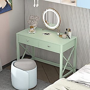 WiberWi Home Office Desk with Drawers, Small Writing Computer Desk for Bedroom, Modern Green Makeup Vanity Table Desk for Girls, Study Table for Home Office