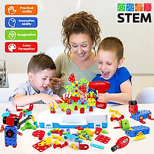 STEM Toys 232 Pcs Drill Set Building Blocks, DIY Educational Construction Engineering Toys, Creative Mosaic Electric Drill Set Gift for Age 3-8 Years Old Boys Kids, Girls