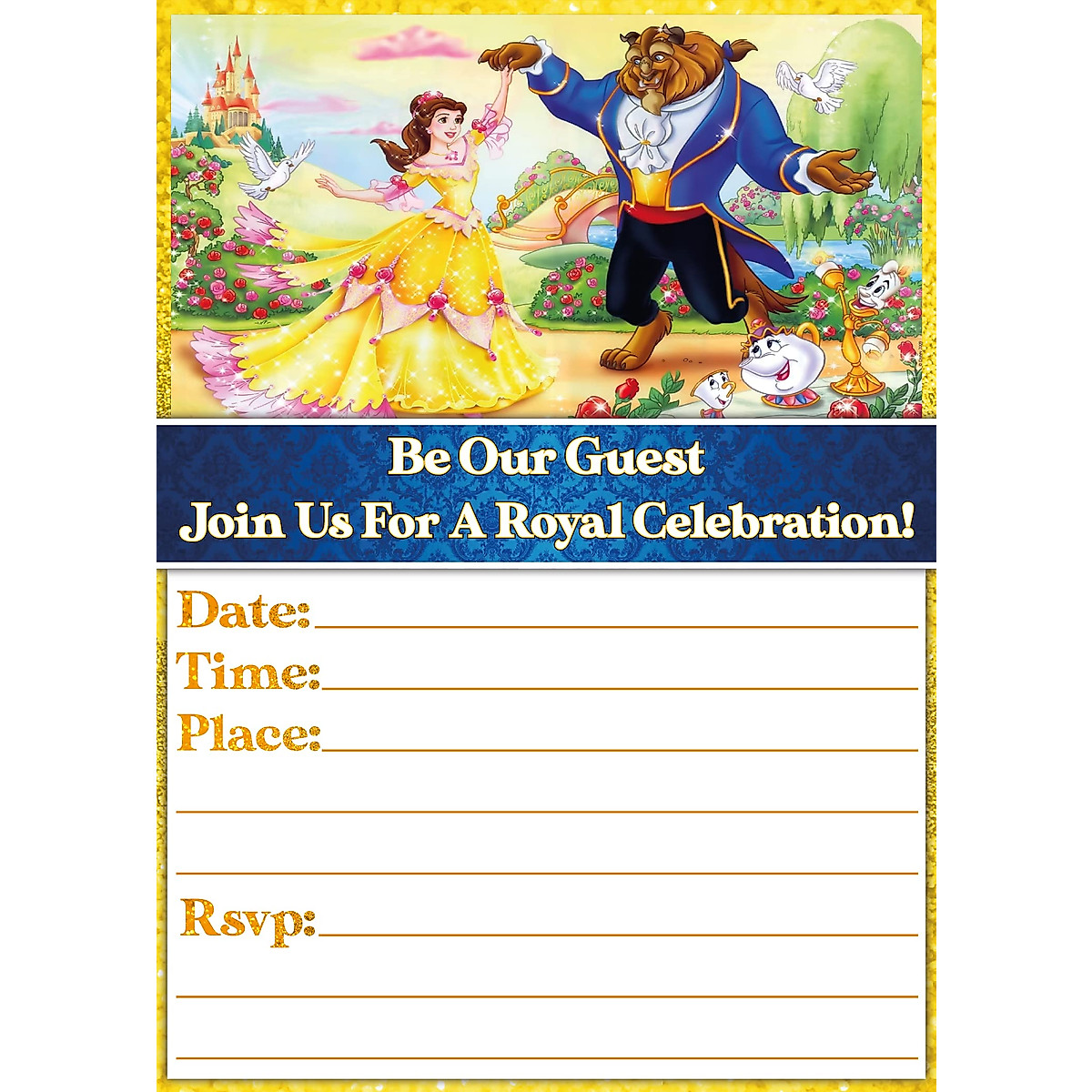 20x Enchanted Rose Birthday Invitations and Envelopes – Fill-in Happy Birthday Party Invitations for Kids, 6X4 Inches, Postcard Style