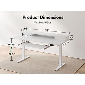 FEZIBO Standing Desk with Drawers, Adjustable Height Desk with Keyboard Tray, Stand Up Desk with Storage Shelf, 48 x 24 Inchs, White Top