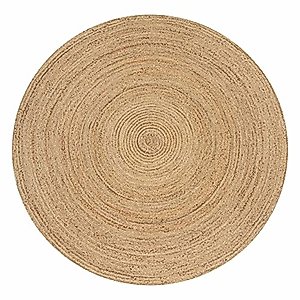 Ramanta Home Jute Braided Rug, 4' Round Natural, Hand Woven Reversible Rugs for Kitchen Living Room Entryway, 4 Feet Round