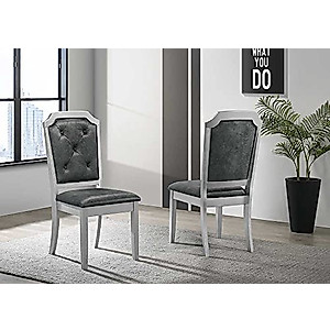 Liveasy Furniture Dining Table Set for 6, Kitchen & Dining Room Sets with Button Tufted Upholstered Chairs and Mirror Tile Edge (Silver/Grey)