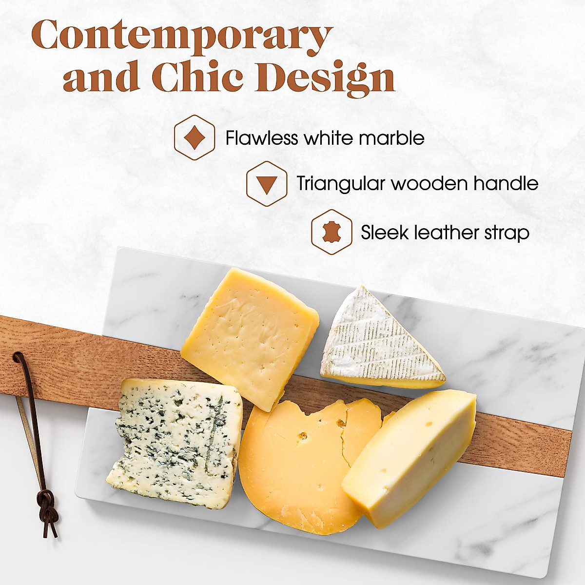 American Atelier Modern Rectangular Marble Cutting Board | Marble Cutting Boards for Kitchen | Marble Charcuterie Board | Marble Cheese Board | Marble Slab for Cheese, Charcuterie, Bread, & More