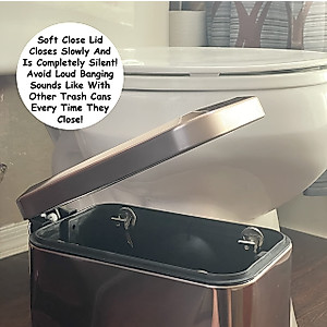 Homie Soft Close, Slim Trash Can 1.6 Gallon with Anti - Bag Slip Liner and Lid, Use as Mini Garbage Basket, Slim Dust Bin, or Decor in Bathroom, Restroom, Kitchen, or Bedroom (Rose Gold)