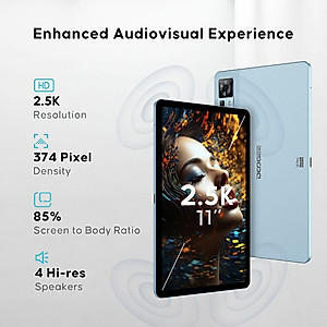 DOOGEE T30 PRO Tablet,11'' 2.5K Android 13 Tablets, 15GB+256GB Octa-Core Gaming Tablet, 8580mAh, Hi-Res Quad Speakers, 20MP Camera, Helio G99, TÜV Low Bluelight, Split Screen - Bluetooth & Wi-Fi-Blue