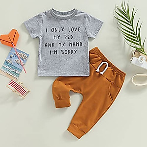 Baby Boys Summer Short Sleeve Crew Neck Letters Print T-Shirt + Elastic Waist Sweatpants 2pcs Baby Clothes Set (Gray, 18-24 Months)