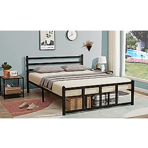 GreenForest Full Size Bed Frame with Headboard and Footboard Heavy Duty Supports Mattress Foundation, No Box Spring Needed, Black