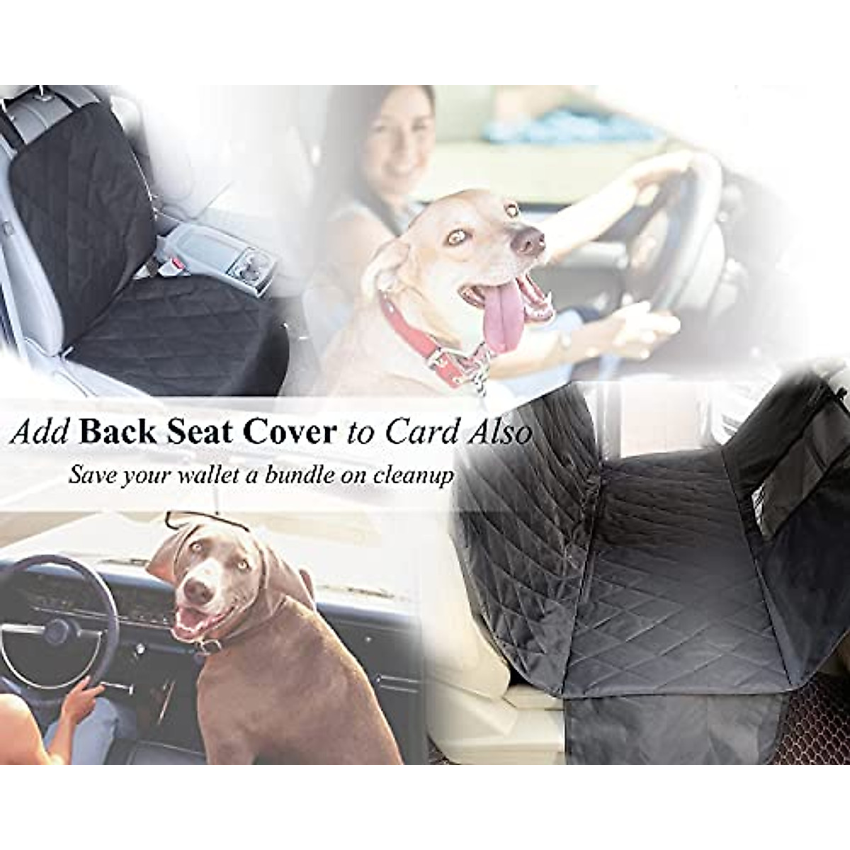 VIVAGLORY Dog Front Seat Cover with No-Skirt Design, 4 Layers Quilted & Durable 600D Oxford Seat Protector Against Fur & Dirt,Dog Car Seat Cover with Anti-Slip Backing for Most Cars, SUVs & MPVs,Black