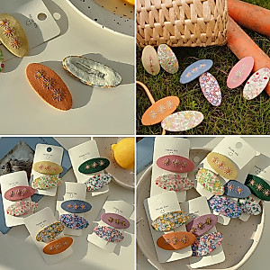 12 Pcs Hair Clips Snap Clips No Slip Fabric Flower Patterns Barrettes Hair Pins Accessories for Girls Women Kids