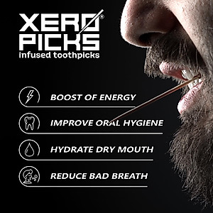 Xero Picks Energy Infused Flavored Toothpicks with Caffeine, B12 and B6-80 Picks - 4 Pack - Fruit Punch, Cool Mint, Berry, Cinnamint