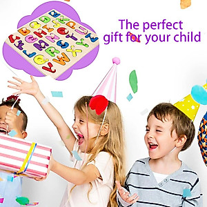 Alphabet Puzzle Wooden Puzzles with Board Knob for Toddlers 1 2 3 4 5 Year Old ABC Puzzle Shape Alphabet Learning Puzzles Toy, Great Preschool Gifts for Girls and Boys