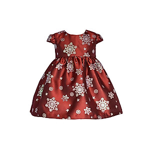 Bonnie Jean Girl's Christmas Holiday Dress - Red Dress with White Faux Fur Jacket for Baby Toddler and Little Girls, Red Snowflake, 6