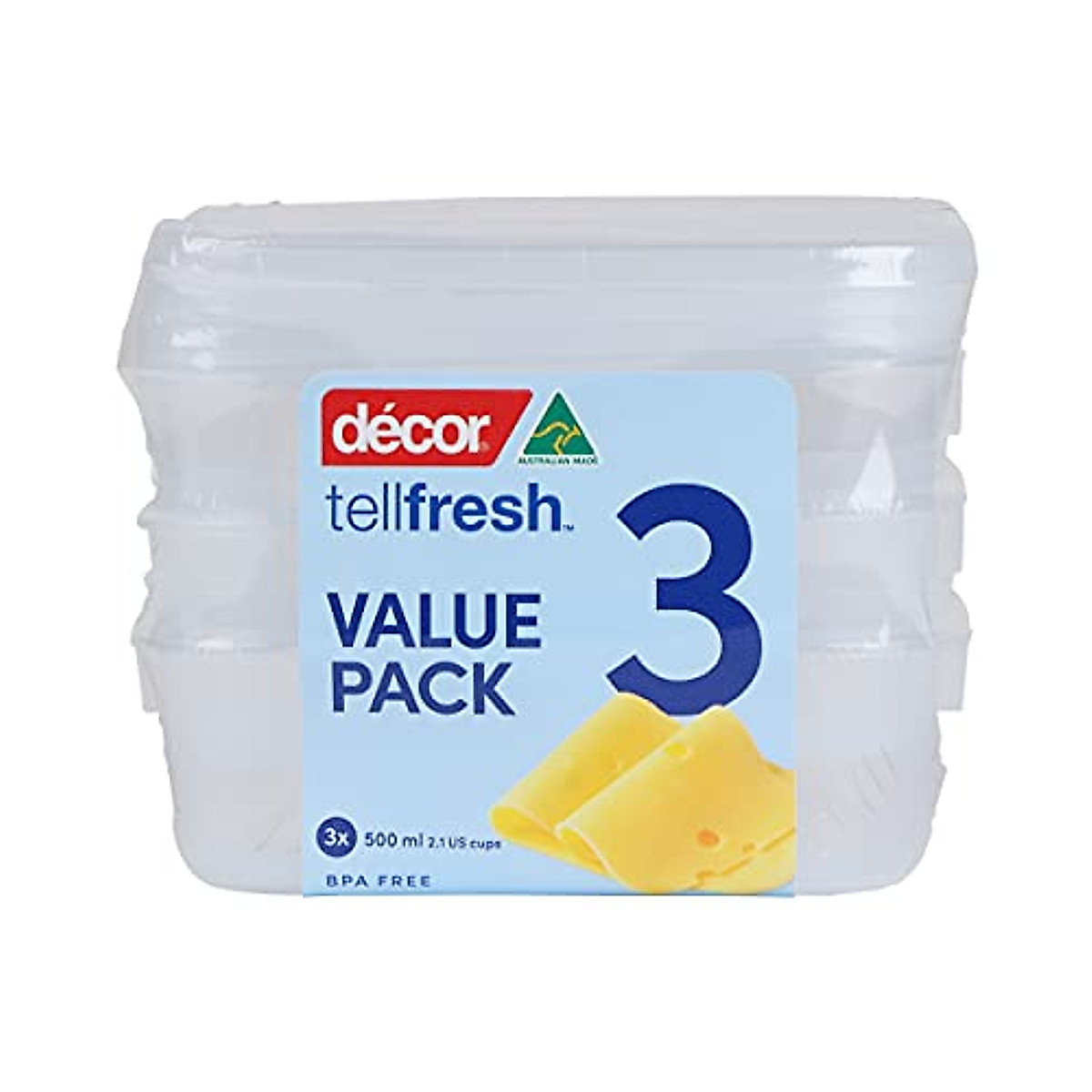 Décor Tellfresh Food Storage Pantry Container | Ideal for Meal Prep | BPA Free | Dishwasher, Freezer & Microwave Safe, Polypropylene, 500ml 3 Pack