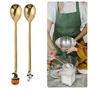 Hemoton 4pcs Halloween Coffee Spoons Stainless Steel Dessert Spoons Pumpkin Skull Tea Spoon Coffee Stirring Spoon Set for Halloween Family Gatherings Table Decoration