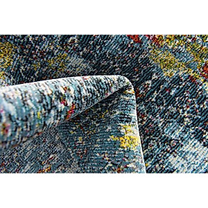 Unique Loom Baracoa Collection Bright Tones Vintage Traditional Runner Rug, 2' 7" x 10' 0", Teal/Ivory