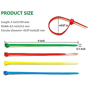 400Pcs Colored Zip Ties 4 Inch Cable Ties, 4/6/8 Inch Optional, Red Yellow Green Blue Small Zip Ties Set - 4 Inch