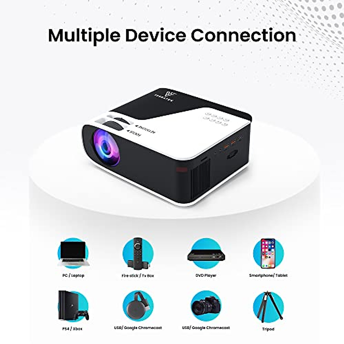 Verratek Lumavision Pro Mini Projector, Native 1080P Portable Video Projector, 250 Inch Screen Projector Screen, Home Theatre Compatible with HDMI, USB, AV, LED Portable Projector for Home/Outdoors