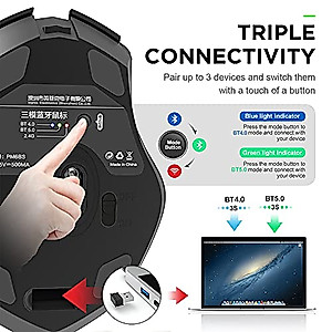 INPHIC Multi-Device Bluetooth Mouse Wireless, Rechargeable, USB Receiver, 6 Buttons, Ergonomic for Laptop, Computer, Mac, PC etc.