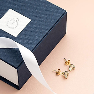 Peora 14K Yellow Gold Green Amethyst Stud Earrings for Women, Genuine Gemstone Birthstone, Round Shape, 6mm, 1.50 Carats total, Friction Back