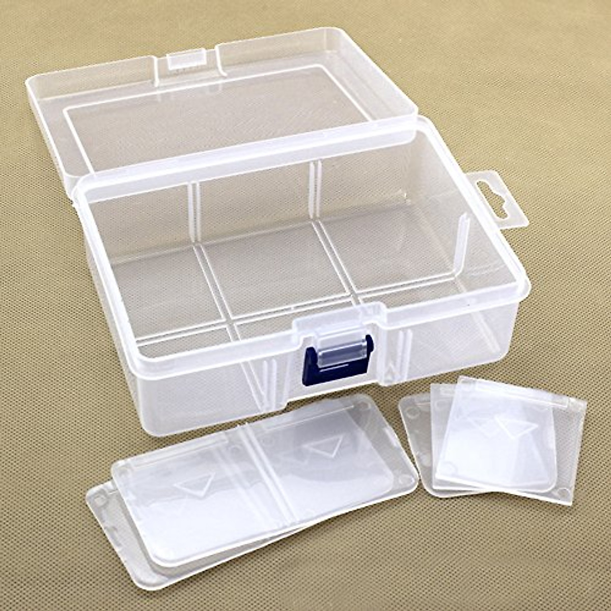 6 Compartments Jewelry Earring Necklace Bead Storage Box Clear Plastic Adjustable Container Case (Blue)
