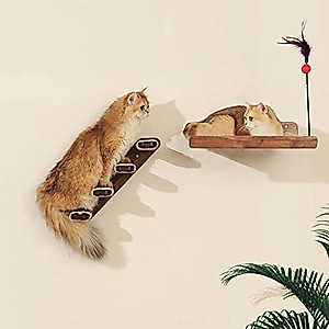 TAMFOM Cat Climbing Shelves Wall Mounted，Four-Step Cat Stairway with Kraft Rope for Cats Perch Platform Supplies，Cat Pine Walkways for Walls