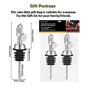 WAFJAMF 2 Pcs Weighted Stainless Steel Bottle Pourers, Self Closing Olive Oil Dispenser Spout, Auto Flip Feature Liquor Pour Spouts for Pours Liquid, Olive Oil, Wine, Vinegar (Silver)……