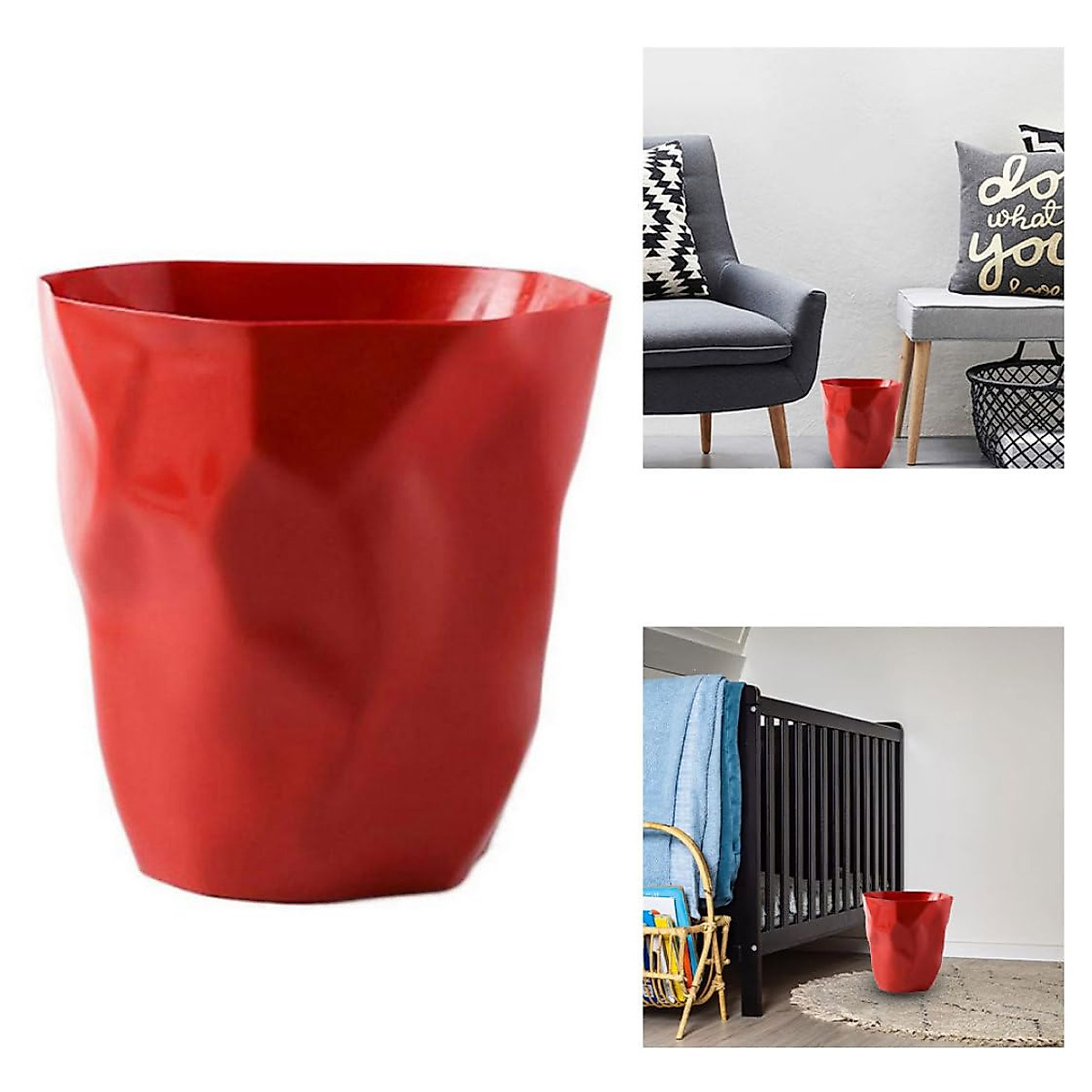 Laqerjc Plastic Trash can, Irregular Geometric Trash can, Garbage Container, Kitchen Trash can, Red S