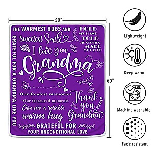 Grandma Blanket, Gifts for Grandma, Birthday Gifts for Grandma, Grandma Blanket for Grandma from Grandkid, Grandma Gifts for Mothers Day, Christmas - Soft Purple Blanket 50" X 60"