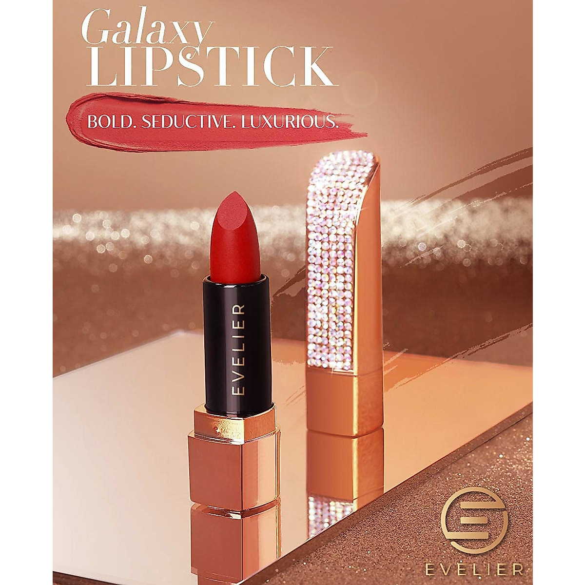 EVELIER Galaxy Lipstick - Matte, Moisturizing, Plush, Pigment-Rich Colors with Silky, Full Color Finish & Intense Hydration for All Day Coverage (Glamour Red)