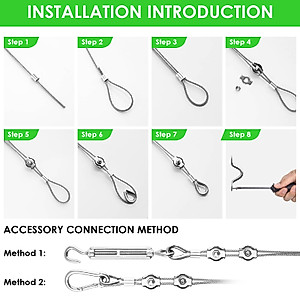 Vousile 98ft Clotheslines, Turnbuckle Wire Tensioner Kit with 3mm 30m Stainless Steel Wire Rope for Camping Travel, Strings Hanging, Shade Sails, Drying Clothesline