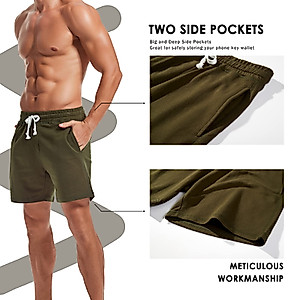 AMY COULEE Mens Athletic Workout Shorts 5.5" Cotton Casual Shorts Elastic Waist Joggers Sports Sweat Shorts (Army Green, M)