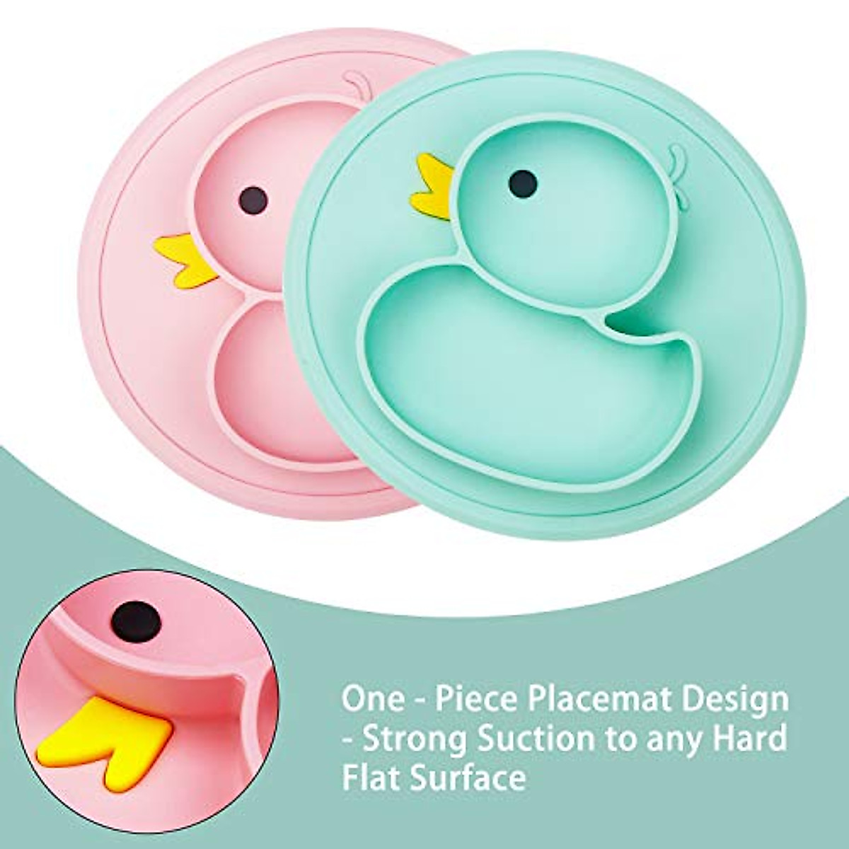 Baby Divided Plate Silicone 2 Set- Portable Non Slip Child Feeding Plate for Children Babies and Kids BPA Free Baby Dinner Plate Microwave Dishwasher Safe