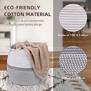 Woven Basket Rope Storage Basket, Home Decor Blanket Basket Laundry Hamper, Nursery BinToys Storage Basket with Handle, Baskets for Toys Pillows Towels