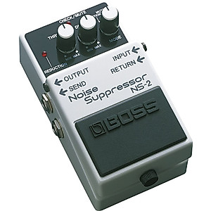 Boss NS-2 Noise Suppressor Bundle with Power Adapter, 10ft Instrument Cable, 6in Patch Cable, and Picks