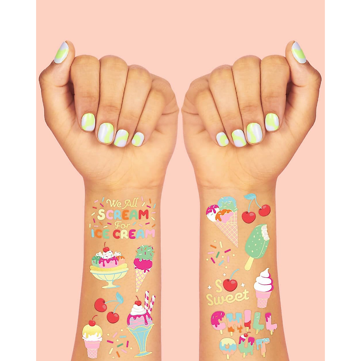 xo, Fetti Ice Cream Birthday Party Temporary Tattoos for Kids - 56 Glitter Styles | Dessert, Sweet Baby Shower Party Supplies, Arts and Crafts