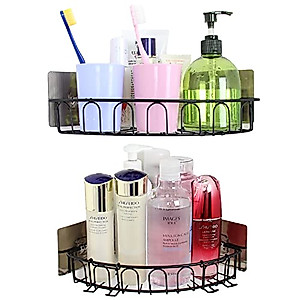 Casaphoria Bathroom Corner Suction Cup Adhesive Black Shower Shelves Caddy Organizer Shelf Hanging Wall Mount Bathroom Corner Shelf No Drilling（2-Pack）