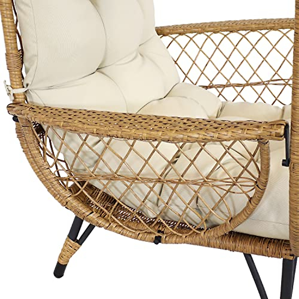 Sunnydaze Shaded Comfort Wicker Outdoor Egg Chair with Legs - Plush Polyester Cushion - 250-Pound Weight Capacity - for Patio, Front Porch, or Backyard - Beige