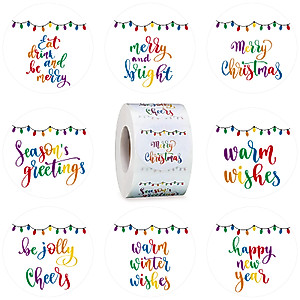 Sinmoe 1000 Pcs 1.5 Inch Christmas Roll Stickers Multi Colored Happy Holiday Stickers Round Merry Christmas Envelope Sticker for Handmade Goods Gifts Greeting Card Decor