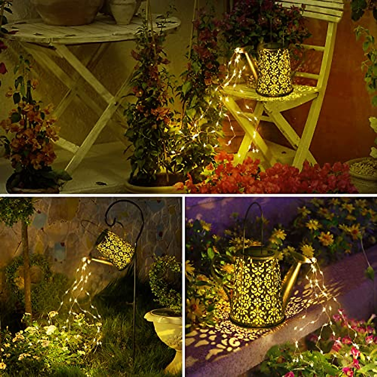 Anordsem Solar Outdoor Lights Garden Decorative-Waterproof Solar Watering Can with Lights and Solar Firework Lights for Yard Lawn Patio Pathway Courtyard Party Decorations Gardening Gifts