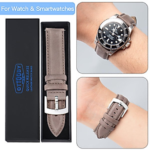 OTTOODY Leather Watch Bands 22mm 21mm 20mm 18mm Quick Release Watch Straps, Classic Top Grain Leather Watch Band for Men Replacement Bands for Watch and Smartwatch,Grey 20mm