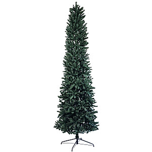 Flexible Flyer 9 Ft Pencil Christmas Tree. 1500 Branch Tips. Sturdy Metal Stand. Unlit Tall Slim Skinny Narrow Thin Artificial Xmas