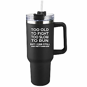 40 Oz Insulated Tumbler with Handle and Straw,Old Fight Slow Run Stainless Steel Vacuum Insulated Travel Mug,Leak-proof Water Bottle Iced Coffee Cup,Quote Graphic